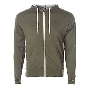 Global Blank Slim-Fit French Terry Sweatshirts for Men and Women, Lightweight Zip-Up Hoodie, Olive, XS