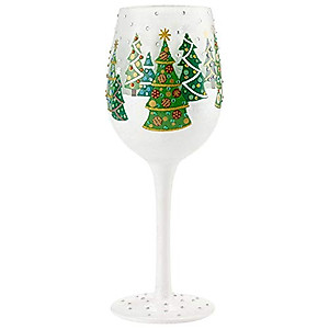 Enesco Designs by Lolita Christmas Trees Hand-Painted Artisan Wine Glass, 1 Count (Pack of 1), Multicolor