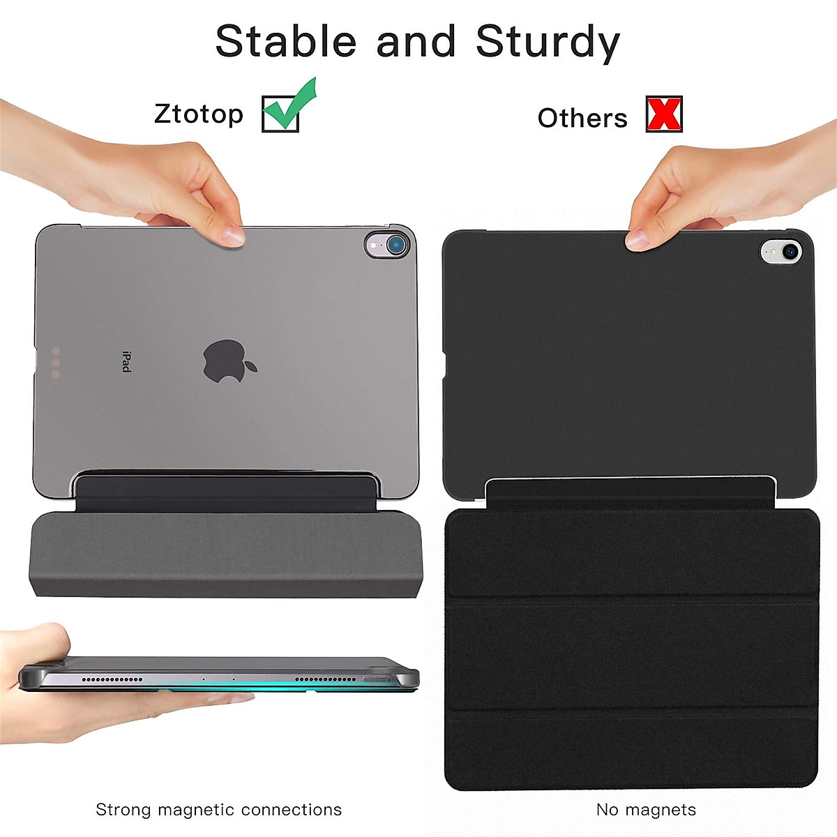 Ztotop Case for iPad Pro 11 Inch 2018 1st Generation iPad Air 4th Gen 10.9'' 2020 Lightweight Trifold Stand Cover with Rugged Translucent Back, Black