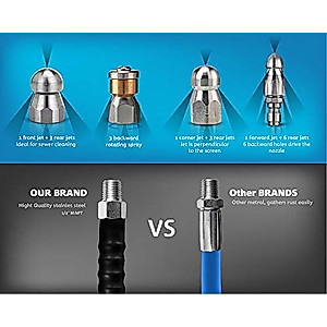 Sewer Jetter kit for Pressure Washer, 200 feet Hose, 1/4 Inch Drain Cleaning Hose,Button Nose & Rotating Sewer Jetting Nozzle,Sewer Jet kit for Pressure Washer,Jetter Hose, 4.5, 5.5, 4000 PSI (Black)