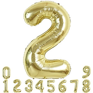 TONIFUL 40 Inch Light Gold Large Numbers Balloon 0-9 Birthday Party Decorations,Foil Mylar Big Number 2 Balloon Digital 2 for Birthday Party,Wedding, Bridal Shower,Engagement,Graduations,Anniversary