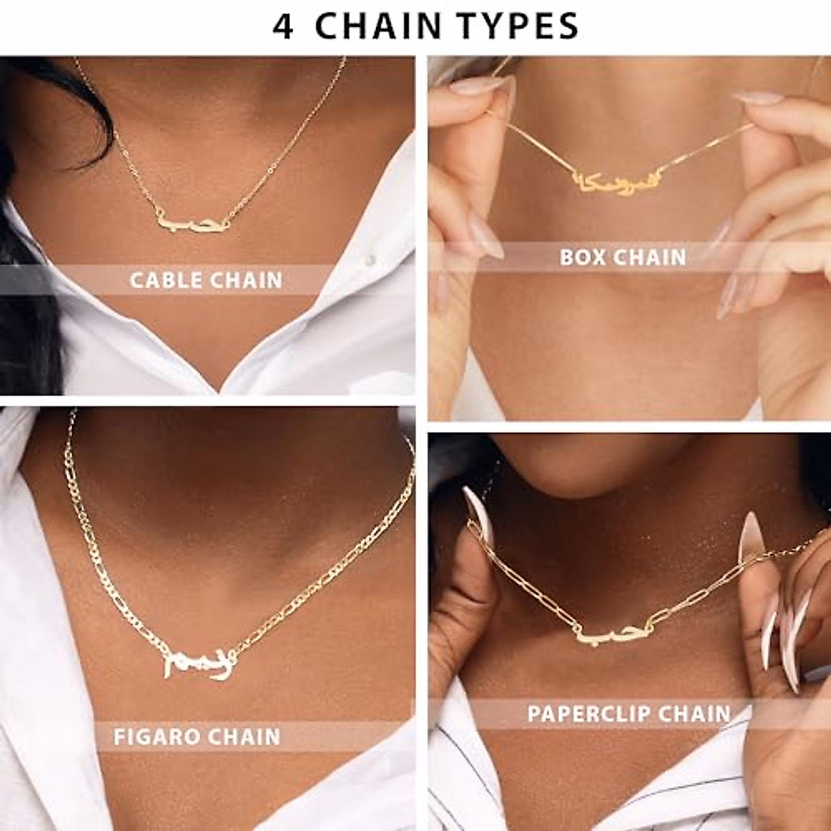 Beleco Jewelry Arabic Name Necklace Personalized Any Name Sterling Silver Or Gold/Rose Plated 18k