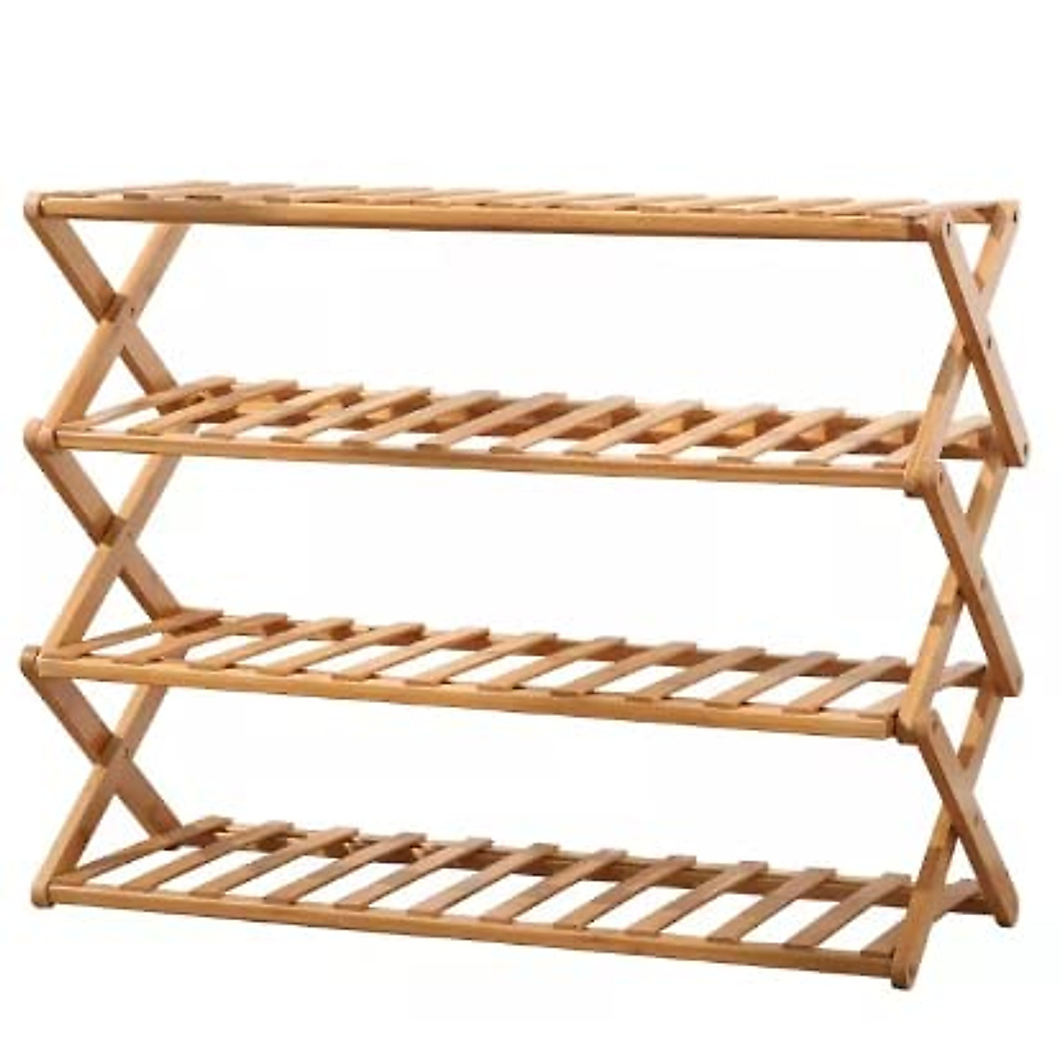 Mandorra Bamboo Shoe Rack 4 Tier Space Saving Free Standing Shoe Shelf No Assembly Foldable Shoe Rack Storage Organizer for Closet Hallway Bathroom Living Room Bedroom, Balcony, Folding (Natural)