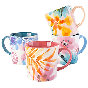 Spice by Tia Mowry Floral Garden 4 Piece Large 17OZ Decorated Porcelain Mug Set Multicolor