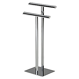 Kings Brand Furniture Essex Chrome Metal Standing Towel Rack - Elegant, Sturdy, Heavy Base, & Space Saver 2 Tier Freestanding Hand and Body Towel Racks for Bathroom and Outdoor Pool Rack Stand