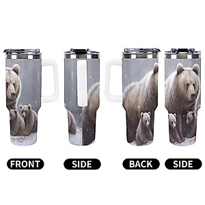 Bear Mama Little Winter Day 40 Oz Stainless Steel Cup Travel Tumbler with Handle and Straw Lightweight Coffee Mug for Home Office