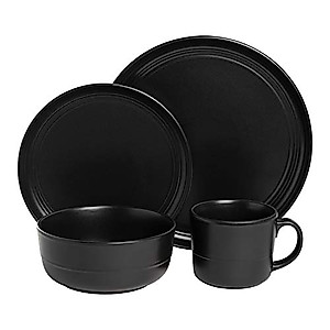 10 Strawberry Street Double Line 16 Piece Dinnerware Set, Matte Black