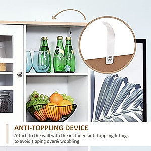 HOMCOM Kitchen Buffet with Hutch, Storage Pantry with 3 Cabinets, 2 Open Shelves and Large Countertop, White