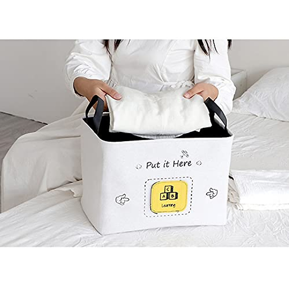 LLoptial Storage Basket, Fabric Storage Organizer Box with 4 Stickers for Home, Office, Shelf, Pet/Children Toys, Books, Clothes, Dolls