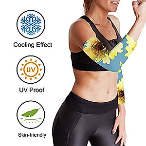Women UV Sun Protection Arm Sleeves 1 Pair, Sun-protective Cooling Sleeves Sunflower Watercolor Painting, Arm Cover Shield for Men Cycling Golf Hiking Running Outdoor Sports S