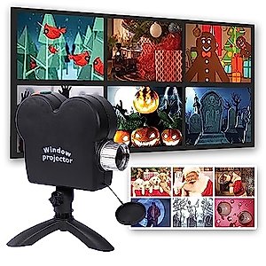 Halloween Window Projector, Halloween Projector with a Tripod, Built-in 12 Movies Mini Outdoor Halloween Projectors for Perfect Christmas and Halloween Outdoor Decorations