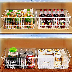 SANNO Freezer Baskets Wire Storage Baskets Farmhouse Organizer Storage Bins Large Organizer Bins for Storage, Office, Bathroom, Pantry Organization Storage Bins Rack with Handles-Set of 2, 15.7"