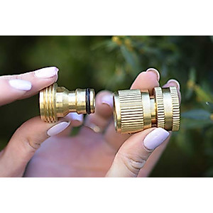 Riemex Garden Hose Quick Connector Set Solid Brass 3/4 inch GHT Water Fitings Thread Easy Connect No-Leak Male Female Value (2, Internal Thread Quick Connector) IQC-2