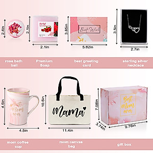 ywduoying Gifts For Mom From Daughter Birthday Gifts for Women Best Mom Ever Necklace Gifts for Mama Present Mother Tote Bag Coffe Mugs Set
