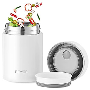 FEWOO Soup Thermos,Food Container for Hot Cold Food, Vacuum Insulated Stainless Steel Lunch Box for Kids Adult,Leak Proof Food Jar for School Office Picnic Travel Outdoors (White 13.5oz)