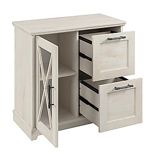Bush Furniture Lennox Farmhouse 2 Drawer Lateral File Cabinet with Shelves in Linen White Oak | Versatile Storage for Home Office and Living Room