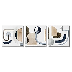 Stupell Industries Geometric Arches and Circles Abstract Blue Brown Canvas Wall Art, 17 x 17, White