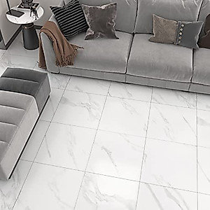 WESTICK 20 Pcs Bedroom Vinyl Flooring Peel and Stick White Marble Peel and Stick Floor Tile Waterproof Bathroom Sticky Tiles for Floor Self Adhesive Living Room Linoleum Flooring Sheets 12" x 12"