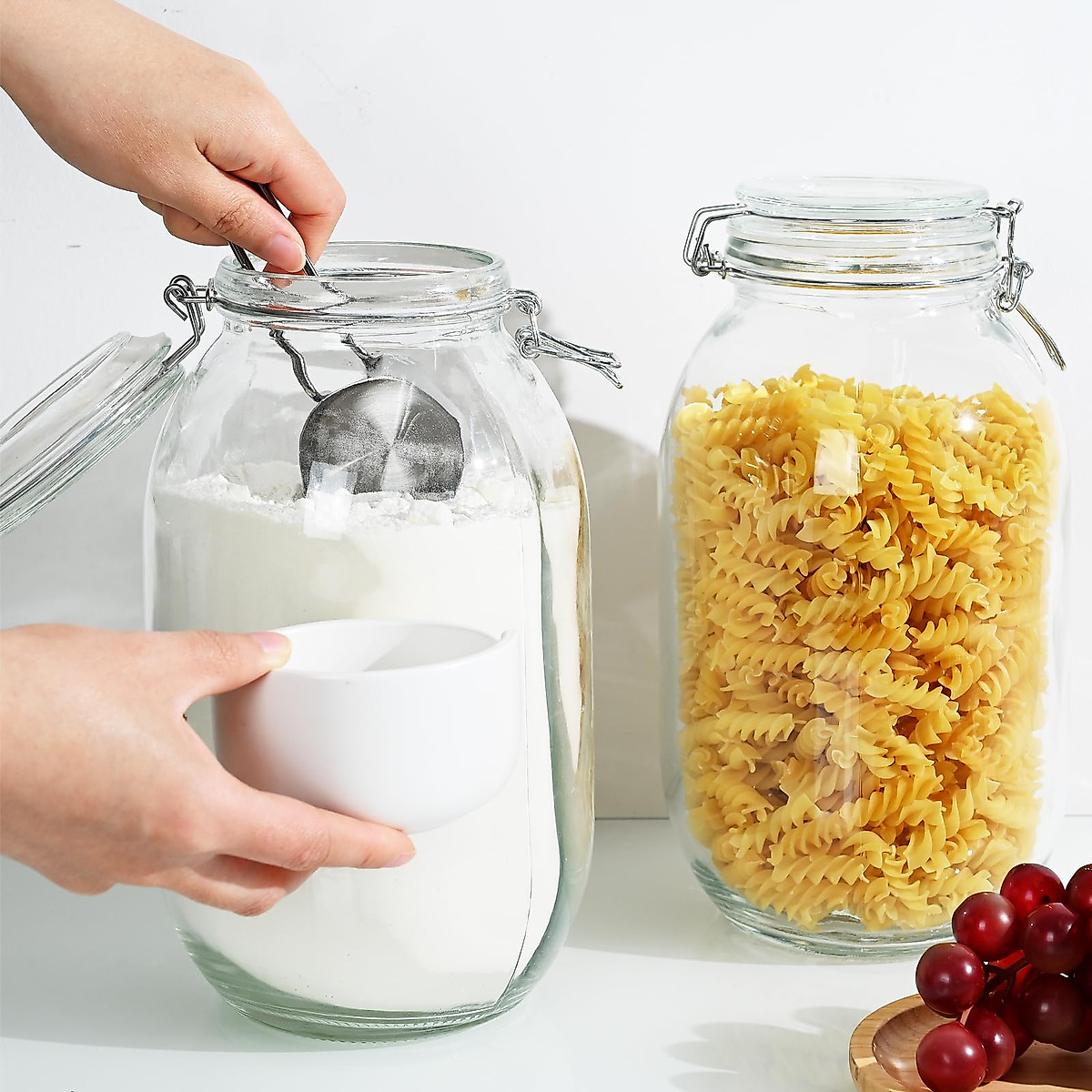 Ollieroo 106oz Glass Jars with Airtight Lid, Large Mason Jars, Wide Mouth Storage Containers for Flour, Cereal, Coffee, Pasta and Canning, Big Glass Kitchen Canisters (Set of 2)