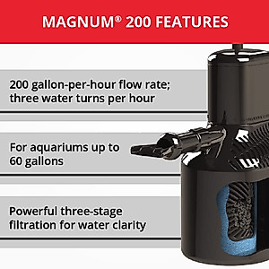 MarineLand Magnum 200 Polishing Internal Canister Filter for 60 Gallons, Crystal Clean Water