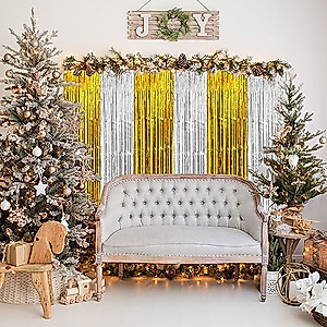 MEHOFOND 2 Pack 3.3x6.6 ft Gold Tinsel 2025 New Year Eve Streamers Party Decorations Foil Fringe Curtain Backdrop for Birthday Wedding Bachelorette Engagement Photo Props