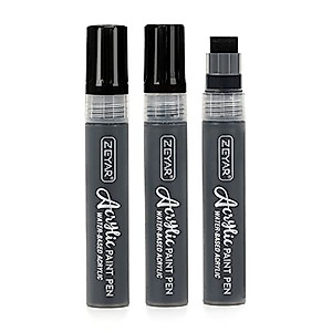 ZEYAR Jumbo Paint Marker Pens, Water Based Acrylic, 15mm Felt Tip, Waterproof and Permanent Ink, Great on Plastic, Posters, Stone, Metal, Glass and more (3 Black)