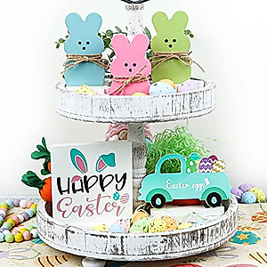 Easter Decorations-5PCS Wood Block Bunny Peeps Easter Decorations for The Home-Farmhouse Easter Decor for Table and Easter Tray Decor