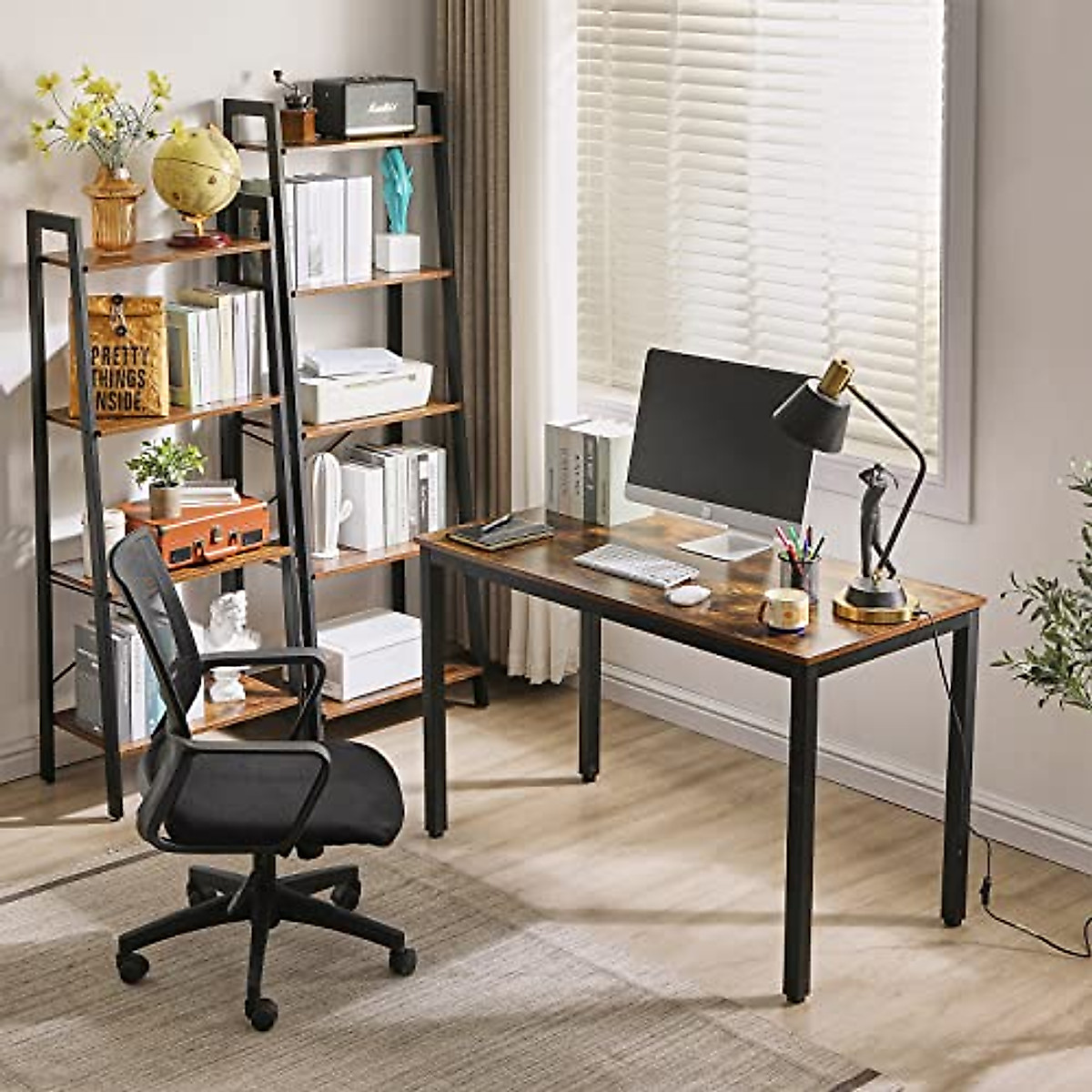 Aibiju Computer Desk 45 Inch Modern Simple Style Laptop PC Desk Study Writing Desk for Home Office Dining Table with Thick Frame & Tabletop, Retro Brown, YD-TMJ016H