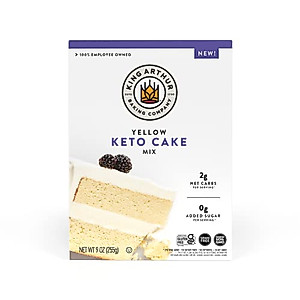 King Arthur Baking Keto Cake Mix, Yellow, 2g Net Carbs 0g Added Sugar Per Serving, Low Carb & Keto Friendly, 9oz, White