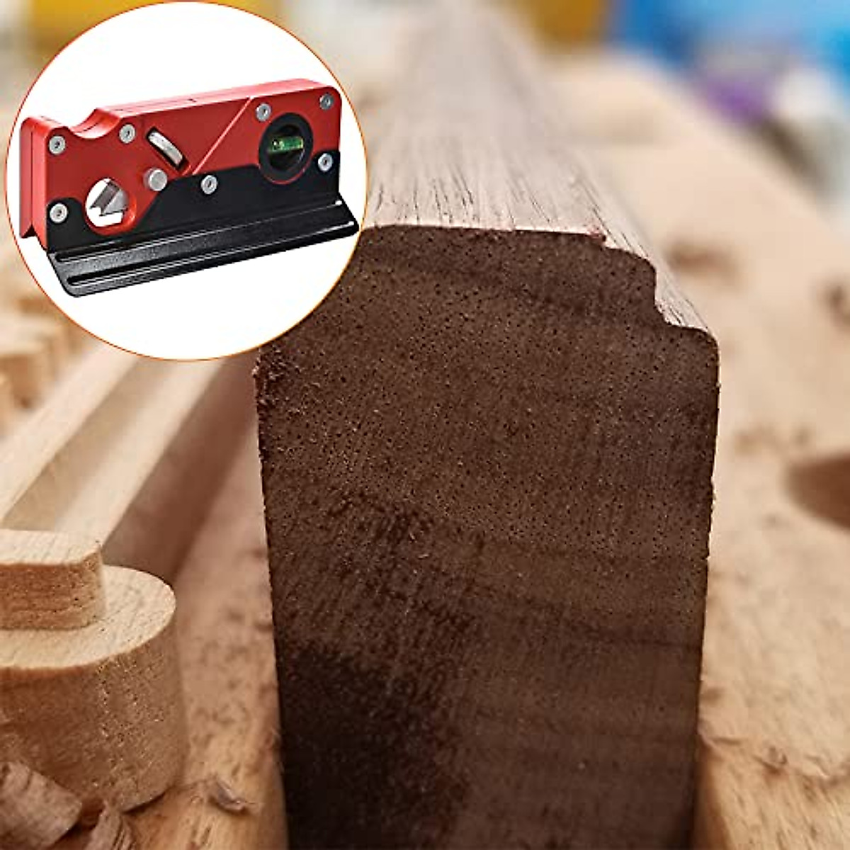 Chamfer Plane for Wood, Woodworking Edge Corner Flattening Tool with Backer and Auxiliary Locator, Woodworking Hand Planer for Quick Edge Planing with 7 Cutter Heads (Red)