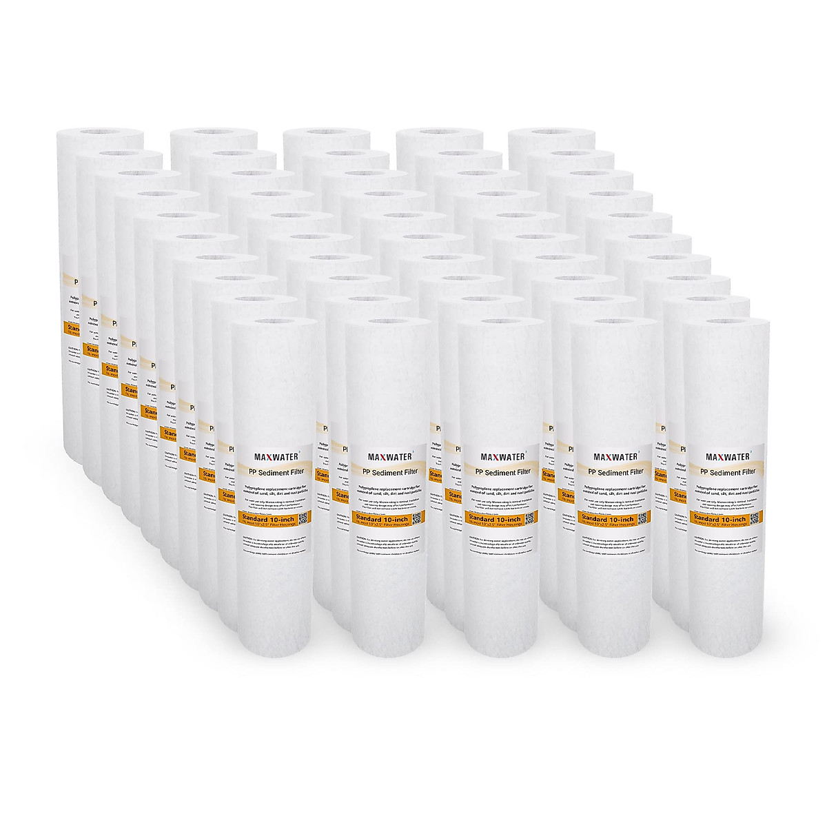 Max Water 10 inch x 2.5 inch, 1 Micron Replacement Sediment Water Filter Cartridge for Whole House, Melt Blown Filtration Fiber for Heavy Duty (Pack of 50)