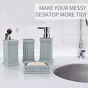 Bathroom Accessories Set 5 - Soap Dispenser, Toothbrush Holder, Bathroom Tumbler, Toilet Brush, Soap Dish, Housewarming Gift Set, New Apartment Essentials-Grey