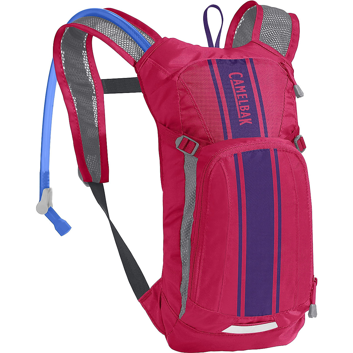 CamelBak Mini M.U.L.E. Kids Hydration Backpack for Hiking and Biking - 50oz, Hot Pink/Purple Stripe