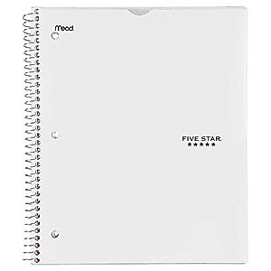 Five Star Spiral Notebook, 1 Subject, College Ruled Paper, 100 Sheets, 11" x 8-1/2" Sheet Size, Customizable Cover, Color Selected For You, 1 Count (08230)