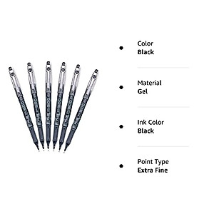 Pilot Precise P-500 Gel Ink Rolling Ball Pens, Extra Fine Point, Black Ink, 6 Pens
