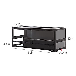 REPTI ZOO Collapsible 20 Gallon Reptile Tank, Tempered Glass Reptile Terrarium 30"x12"x12", Black PVC Back, Front & Top Ventilation & Anti Escape Lid, Easy Folding