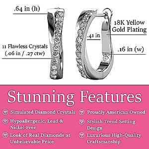 Cate & Chloe Amaya 18k White Gold Plated Hoop Earrings For Women | Twisted Silver Hoops Earring Set With Round Cut Cubic Zirconia Simulated Diamond Crystals | Silver Hoop Earrings For Women