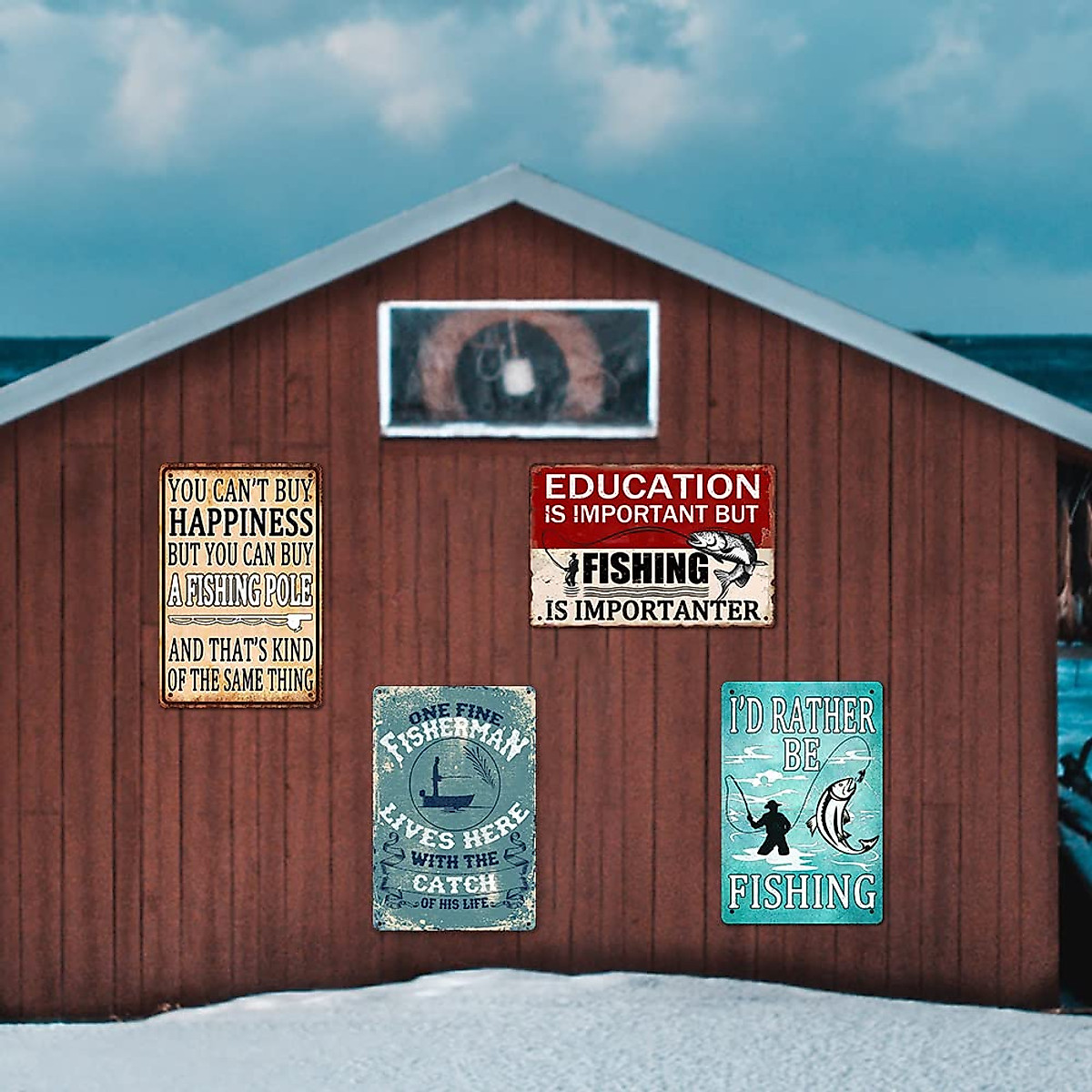 Funny Fishing Wall Decor Fish Metal Sign Fishing Wall Art Gone Fishing Tin Signs For Home You Can't Buy Happiness But You Can Buy A Fishing Pole Sign 8x12 Inch