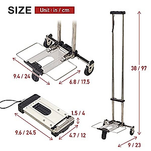 【 Upgraded 】 Japard Mini Folding Hand Truck, Luggage Cart with 2 Wheels Loadable Up to 22lbs, Brief Case, Back Pack, Business Trip, Roll Luggage Cart Foldable, Extra Small Carrying Cart Hand Luggage