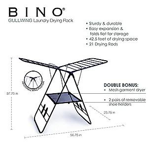 BINO Gullwing Steel Drying Rack Foldable, Sturdy, and Collapsible Laundry Solution - Collapsing Laundry Drying Rack - Space Saving - Home Essentials (Black)