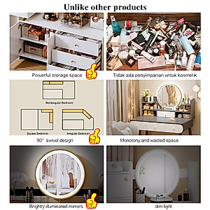 Vanity desk with mirror and lights, 3 Color Touch Screen,Modern Retractable Makeup Dressing Table with Adjustable Cabinet and 5 Sliding Drawers,Vanity Table Set ,Writing Desk Bedroom Essential,White