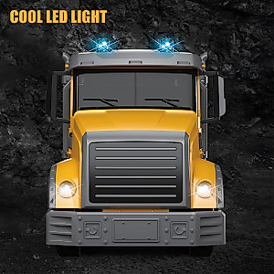 QuirkyGlee Remote Control Crane Truck Toy, RC Crane Truck 7 Channel 1:24 Construction Vehicles Toys，with One-Touch Lift Sounds & Lights, Two Rechargeable Batteries, Kids Cranes Toy for Boy Gift