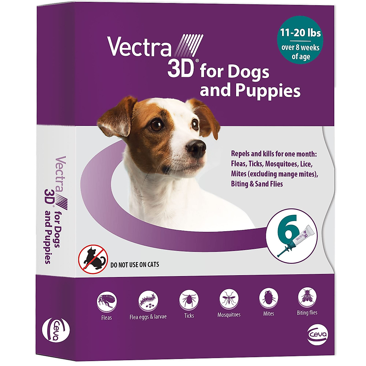 Vectra 3D for Dogs Flea, Tick & Mosquito Treatment & Prevention for Small Dogs (11 – 20 lbs) , 6 month supply