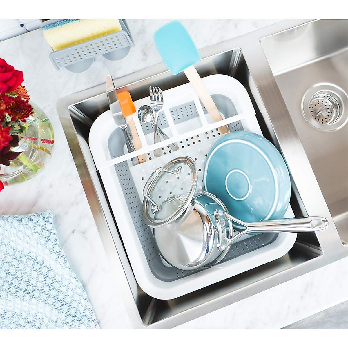 madesmart EMW6337273, Collapsible Dish Rack, Grey/White