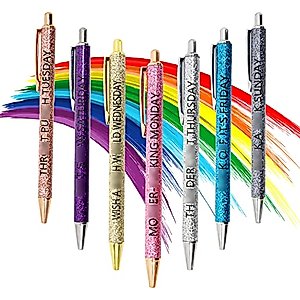 MASEBOR 7pcs Funny Pens with Sayings Glitter Days of The Week Pens Daily Work Office Ballpoint Pen Set Describing Mentality for Adults Bling 7 Day Week Pen Funny Office Gifts
