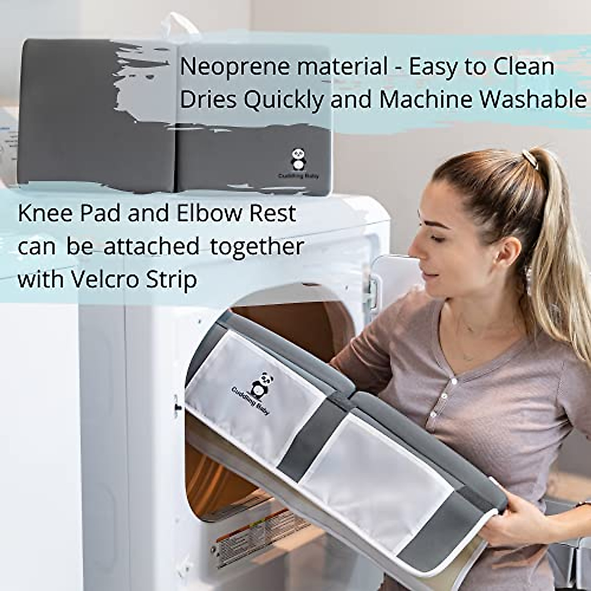 Cuddling Baby Bath Kneeler and Elbow Rest Pad, 2 Pc. Set, Knee and Body Protection with Non-Slip Base, Large Toy and Bath Accessory Pocket Storage, Compact Foldable Cushion Design