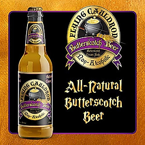 Flying Cauldron Butterscotch Beer (12 Fl Oz (Pack of 4)), Vanilla Cream Soda Brew, All- Natural, Non-Alcoholic and Caffeine free.