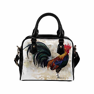 InterestPrint Cock Chicken Painting Women's Casual Bag Shoulder Bag PU Leather Handbags