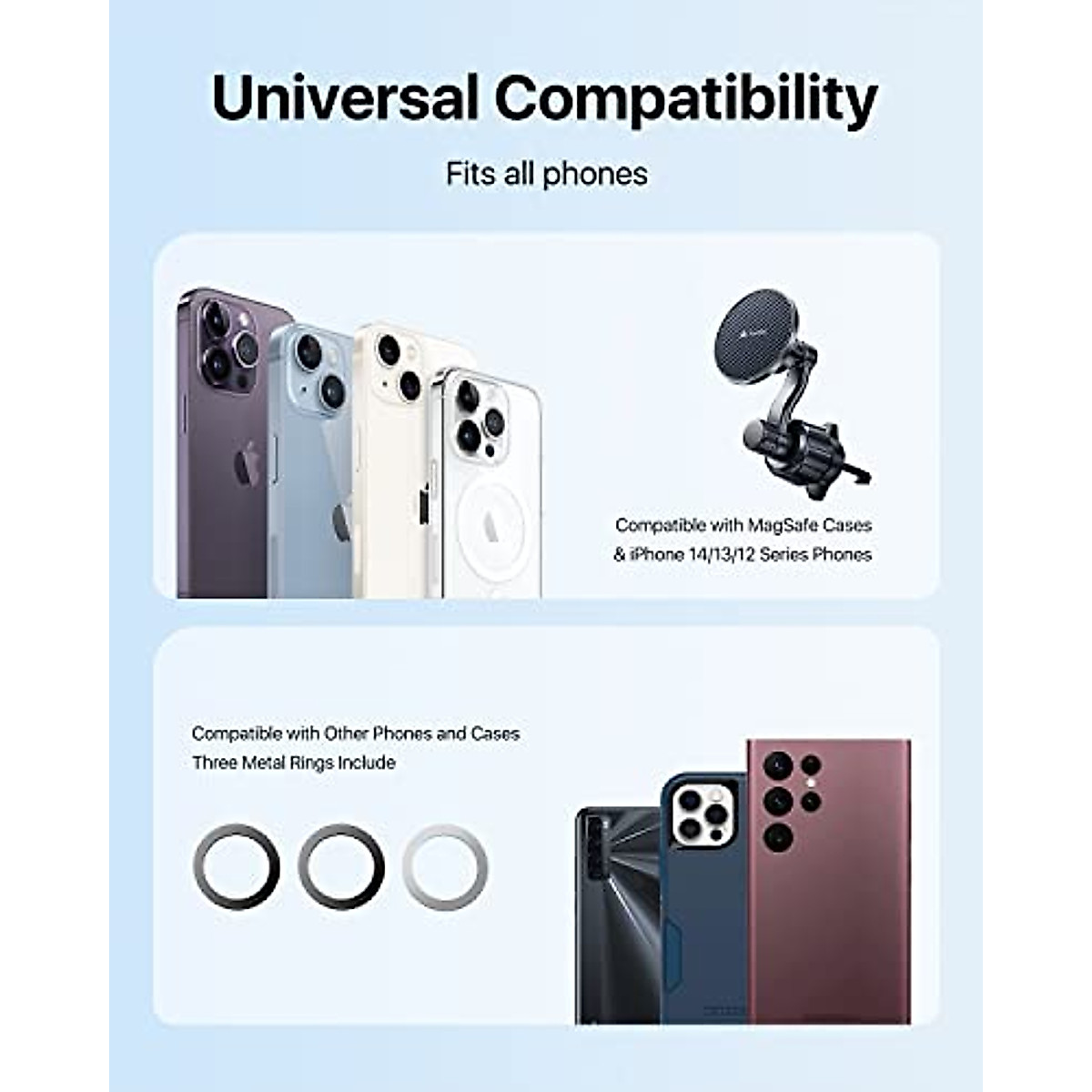 andobil Car Mount for iPhone, [Never Block A/C, 360° Rotate-Freely] Strong Magnetic Cell Phone Holder for Car Vent Easily Install, Compatible w MagSafe Car Mount Fits for iPhone 14 13 12 Pro Max & All