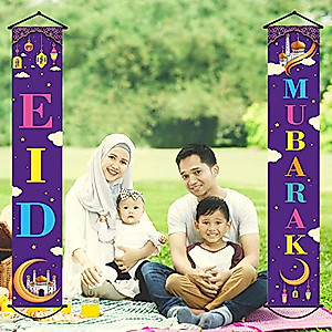 Eid Mubarak Decorations Eid Porch Sign Ramadan Mubarak Banner Backdrop for Eid Party Supplies